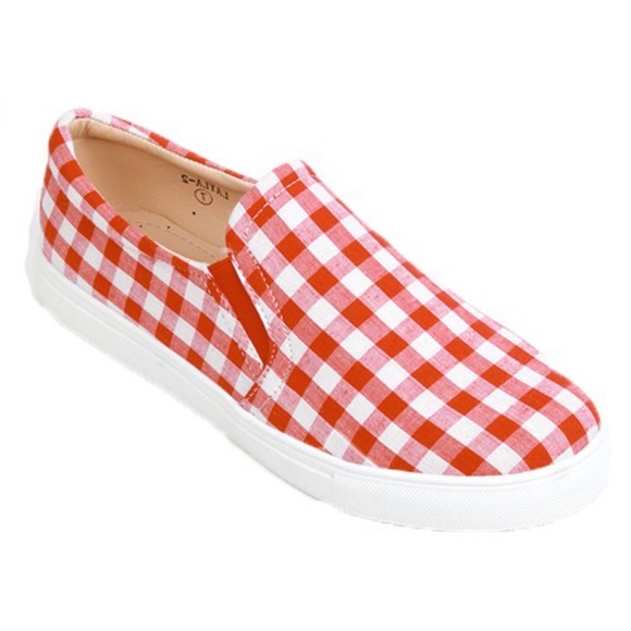 Shoes | Clearance Red Gingham Check Slip On Shoes | Poshmark